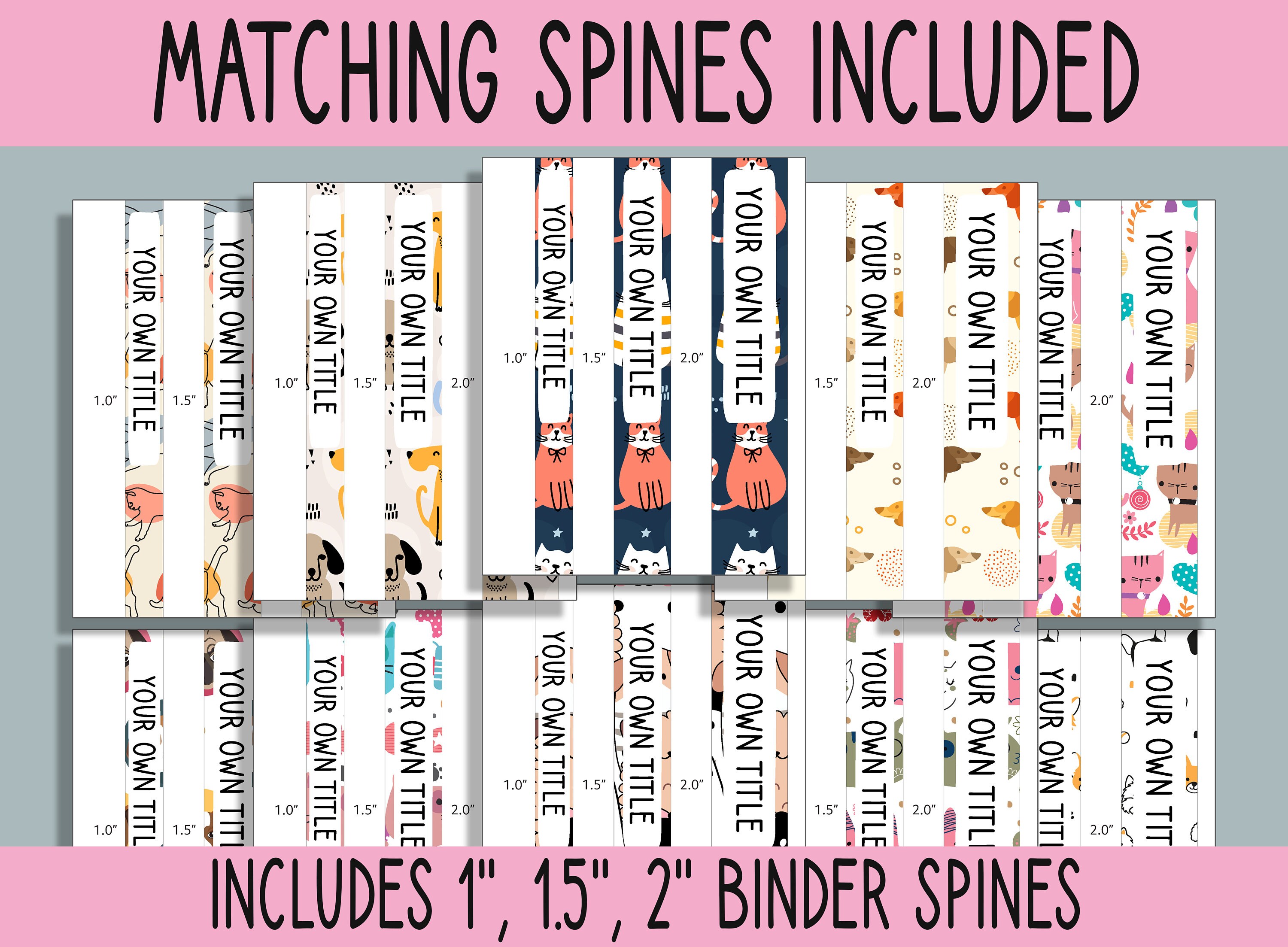 10 Editable Puppy & Kitten Binder Covers, Includes 1, 1.5, 2 Spines ...