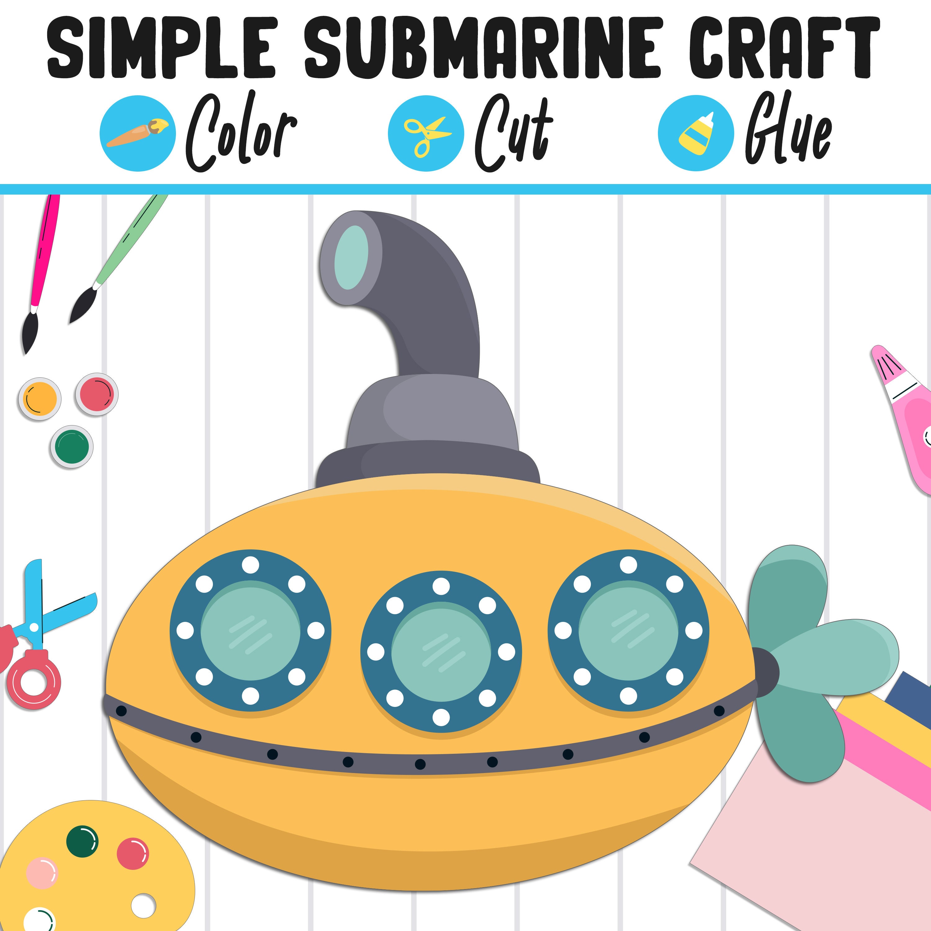 Simple Submarine Craft for Kids: Color, Cut, and Glue, a Fun Activity ...