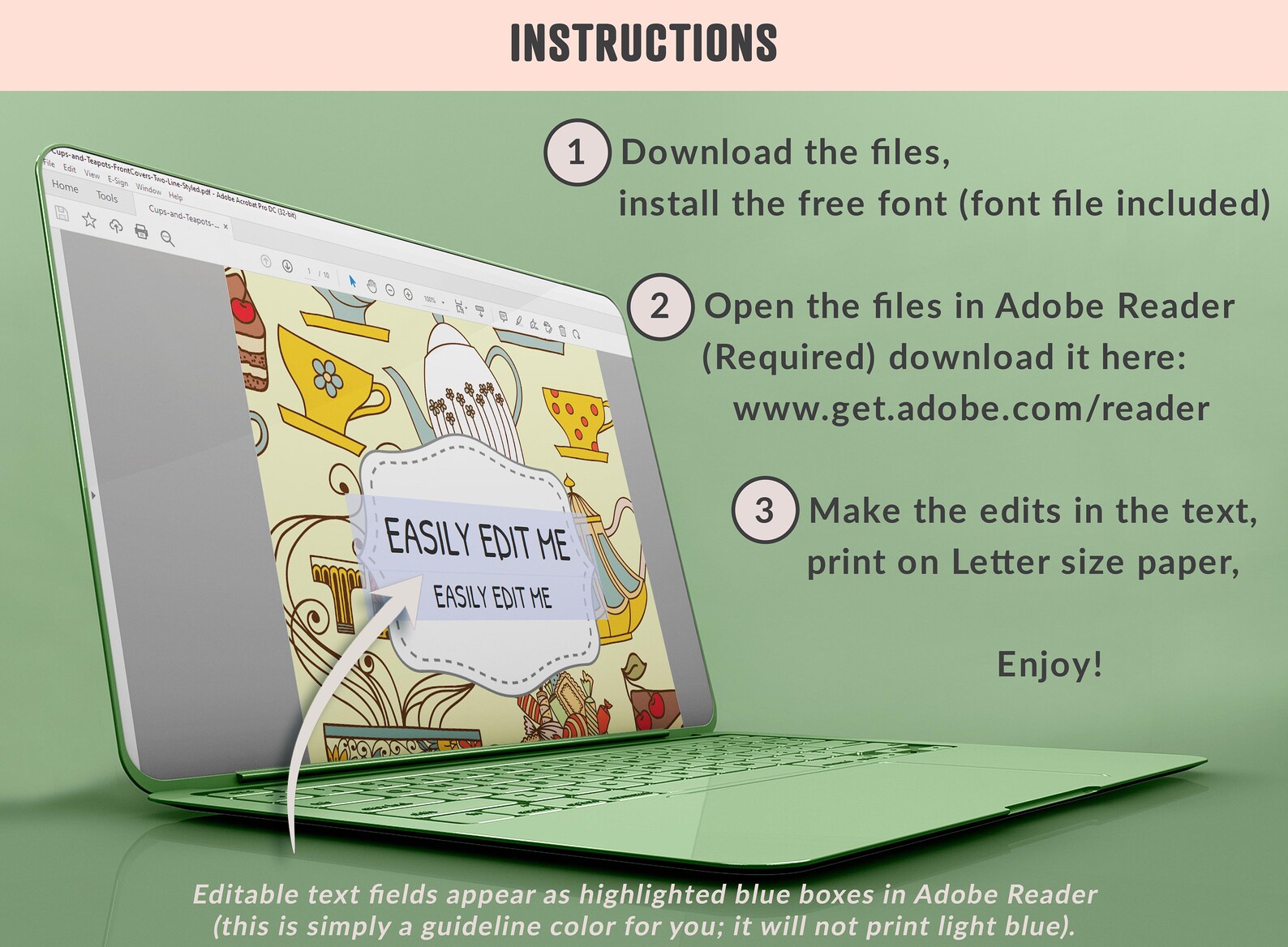 Cups and Teapots Binder Cover, 10 Printable & Editable Binder Covers ...