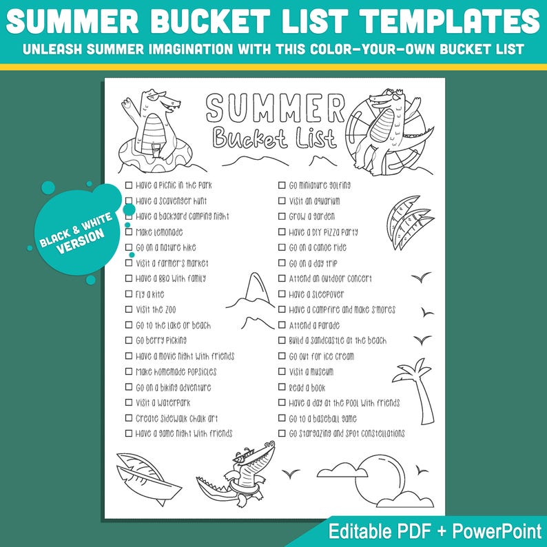 Summer To-do List Printable for Kids: Editable Bucket List Template in ...