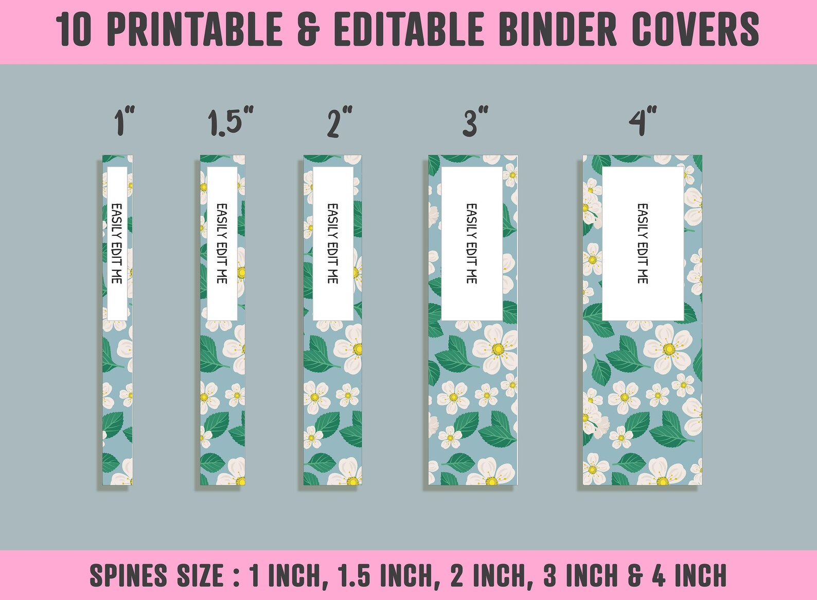 Flowers and Leaves Binder Cover, 10 Printable & Editable Coversspines ...
