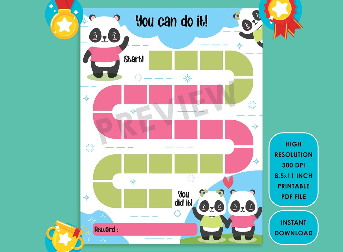 Adorable Printable Panda Reward Chart for Kids, Panda Bear-themed ...