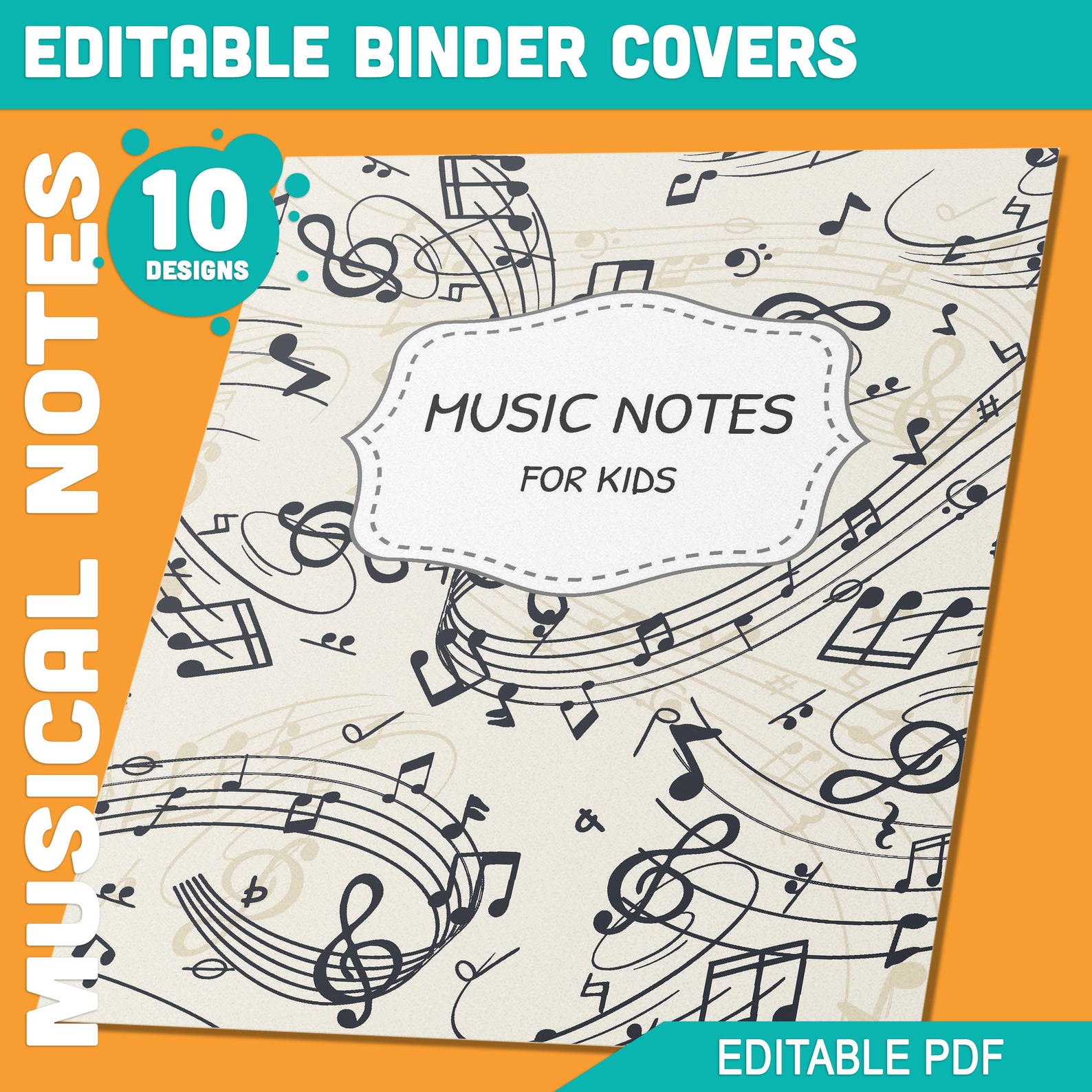 Musical Notes Binder Cover, 10 Printable/editable Covers+spines ...