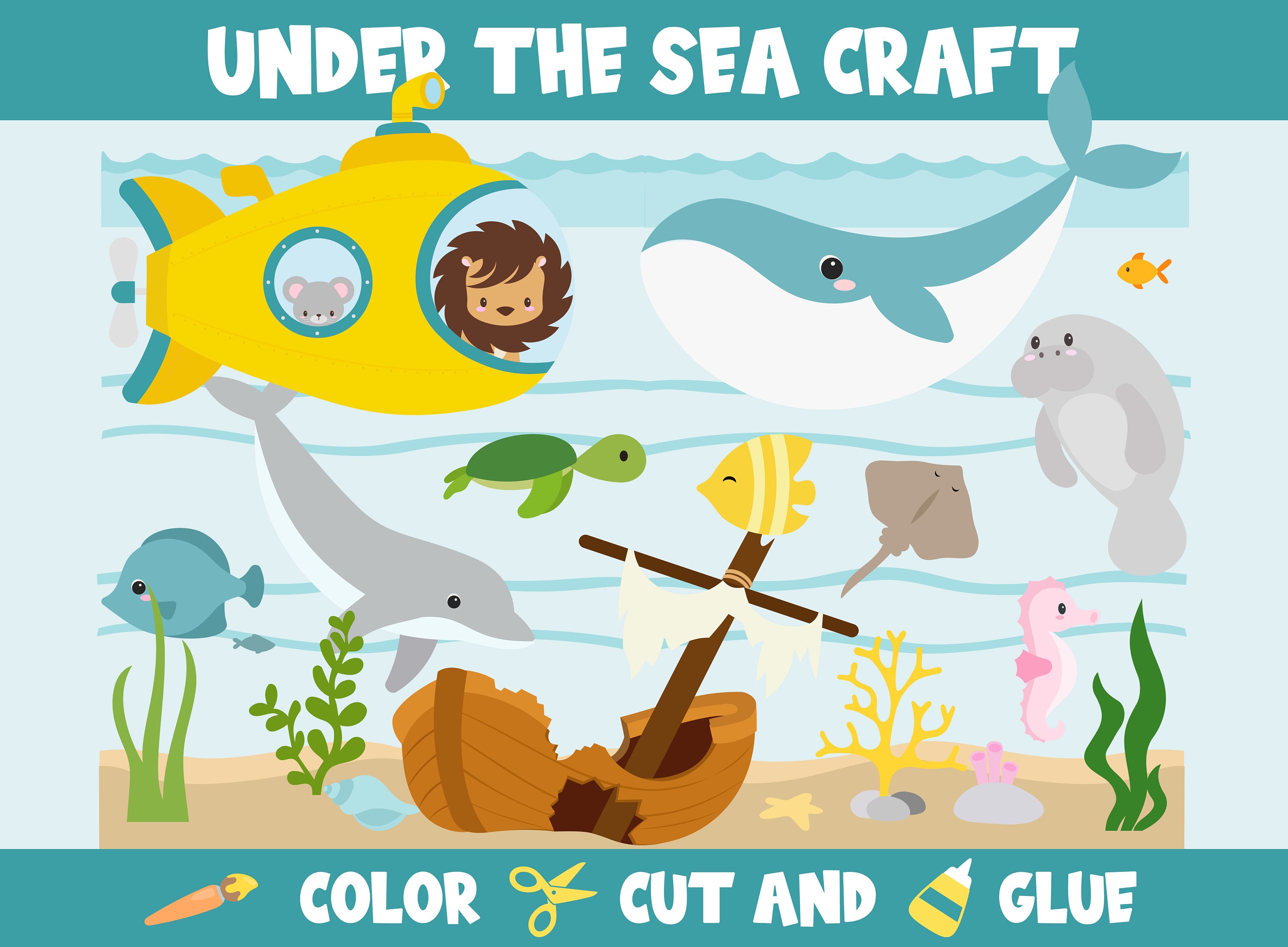 Under the Sea Crafts for Kids Color, Cut, and Glue for Prek to 2nd ...