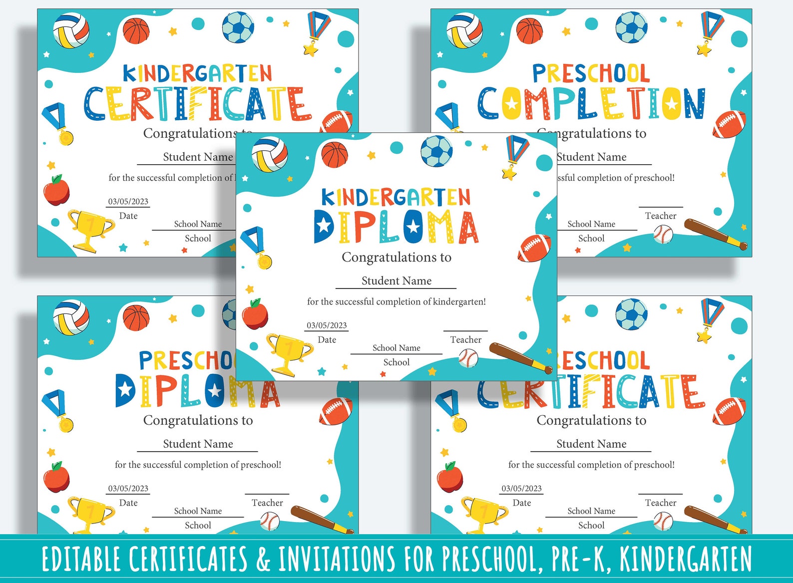 Editable Sports Awards Completion Certificates Diplomas and - Etsy