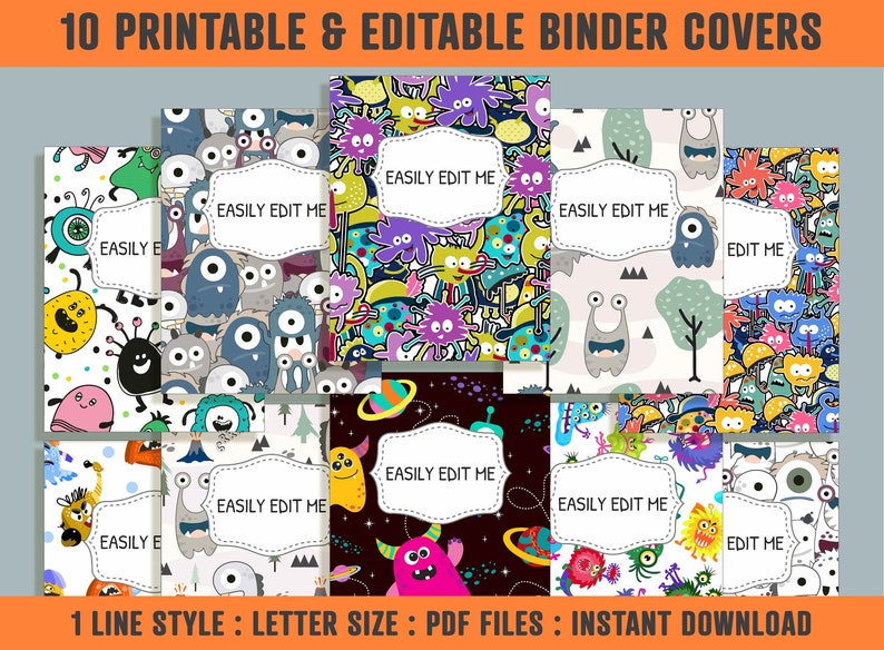Monster Binder Cover 10 Printable & Editable Binder Covers - Etsy
