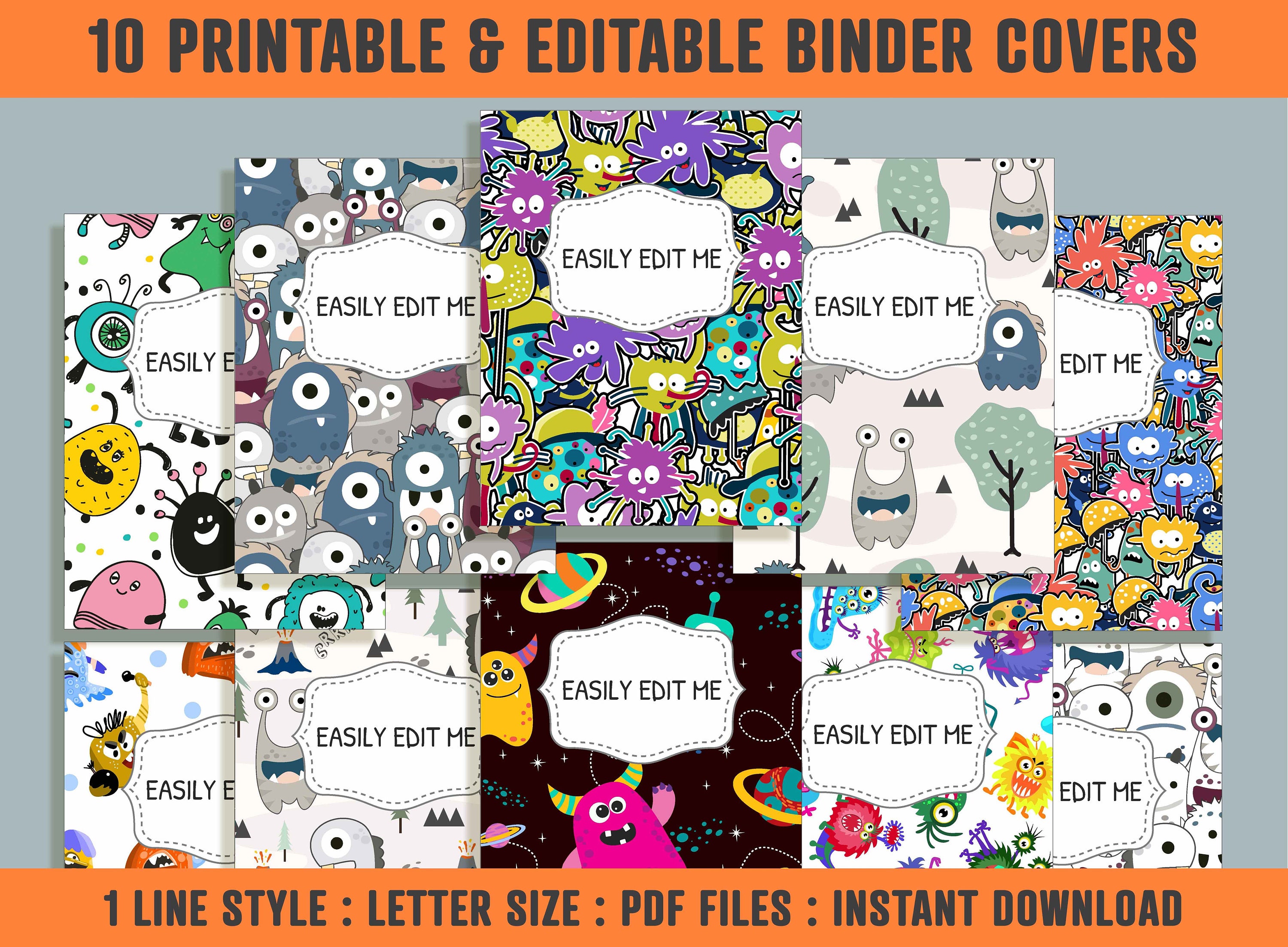 Monster Binder Cover 10 Printable & Editable Binder Covers - Etsy