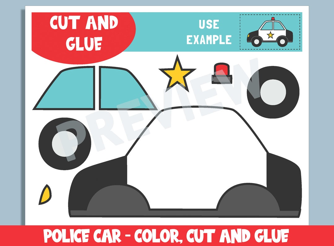 Police Car Craft Activity Color Cut and Glue for Prek to - Etsy