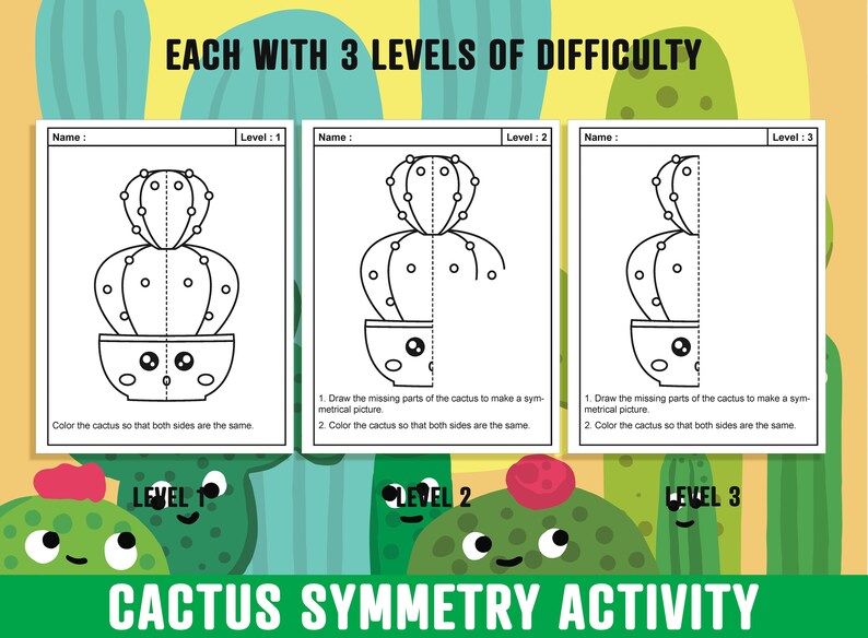 Cactus Symmetry Worksheet, Cactus Theme Lines of Symmetry Activity, 24 ...