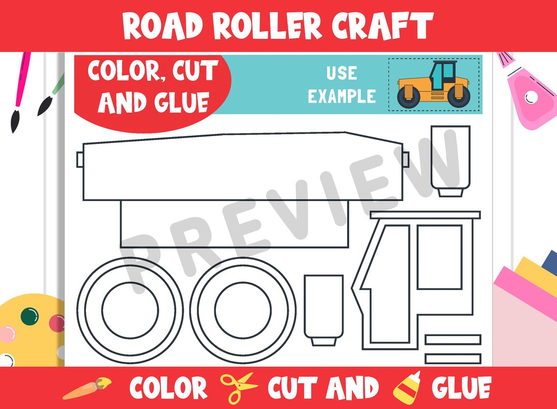 Road Roller Craft Activity - Color, Cut, and Glue for Prek to 2nd Grade ...