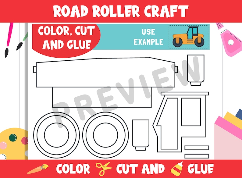 Road Roller Craft Activity - Color, Cut, and Glue for Prek to 2nd Grade ...