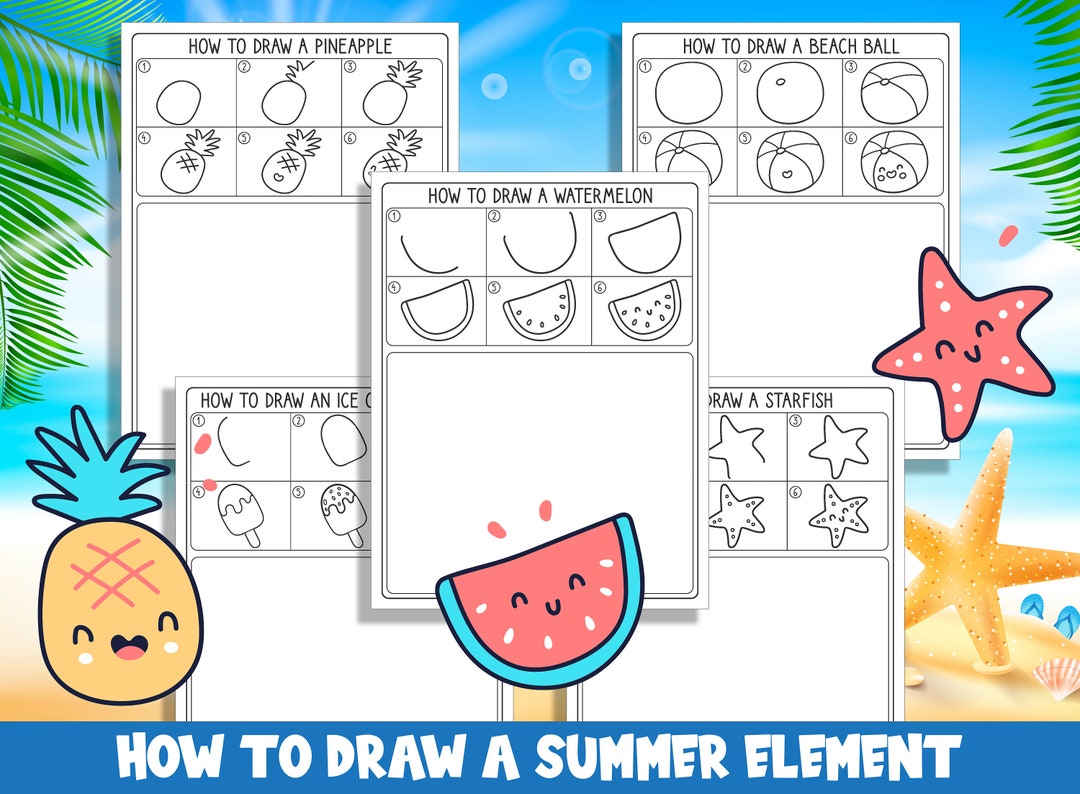 How to Draw Summer Elements (watermelon, Ice Cream Popsicle, Starfish ...