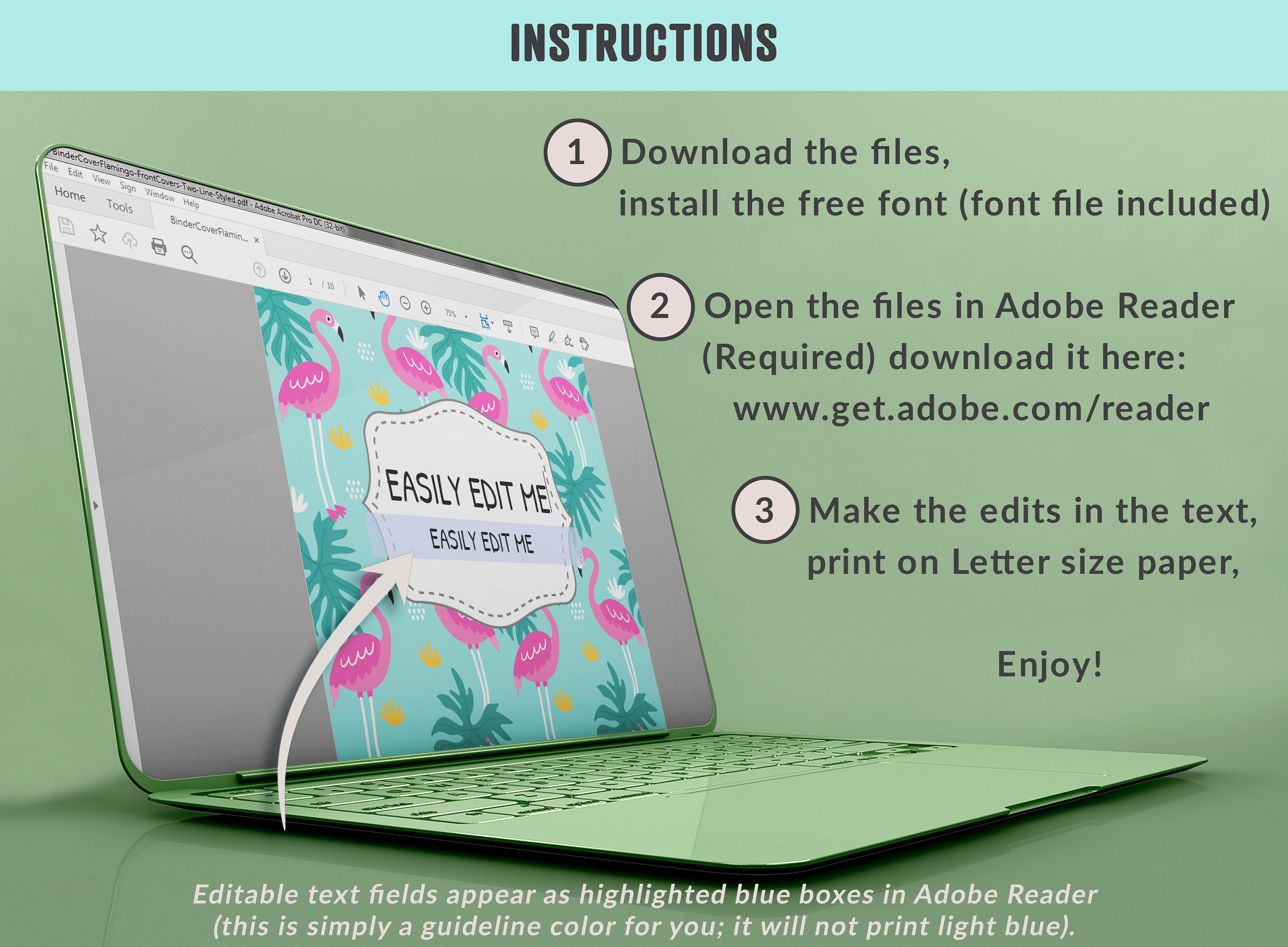 Binder Cover Flamingo 10 Printable & Editable Binder - Etsy