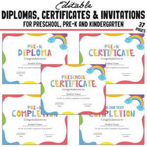 37 Editable Kindergarten, Pre-k, and Preschool Diplomas, Certificates ...