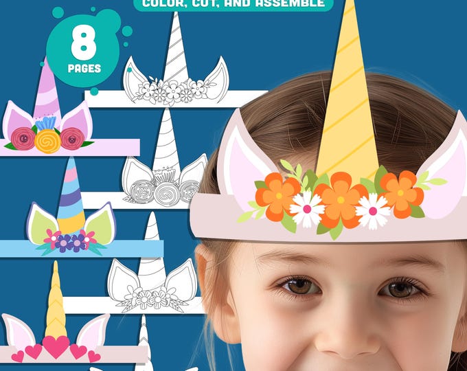 Unicorn Paper Crown for Kids Printable, Unicorn Party Hat Diy Preschool ...