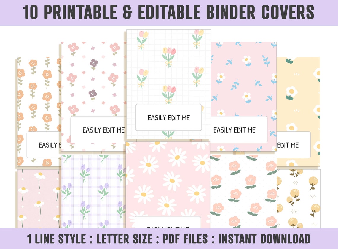 Flower Binder Cover 10 Coversspines Binder Cover Printable - Etsy