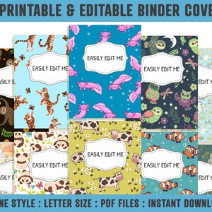 Animal Binder Cover, 10 Printable & Editable Covers+spines, Binder ...
