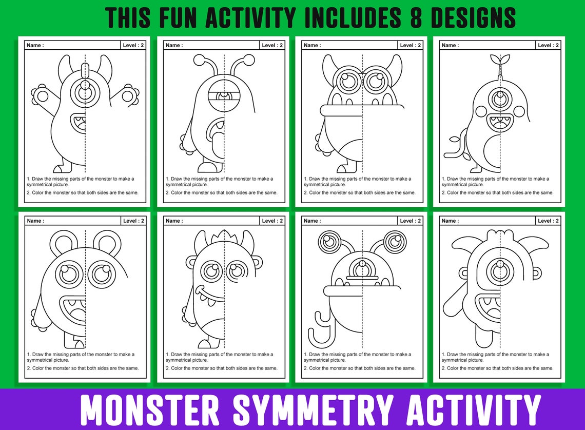 Monsters Symmetry Activities, Monster Theme Lines of Symmetry Activity ...