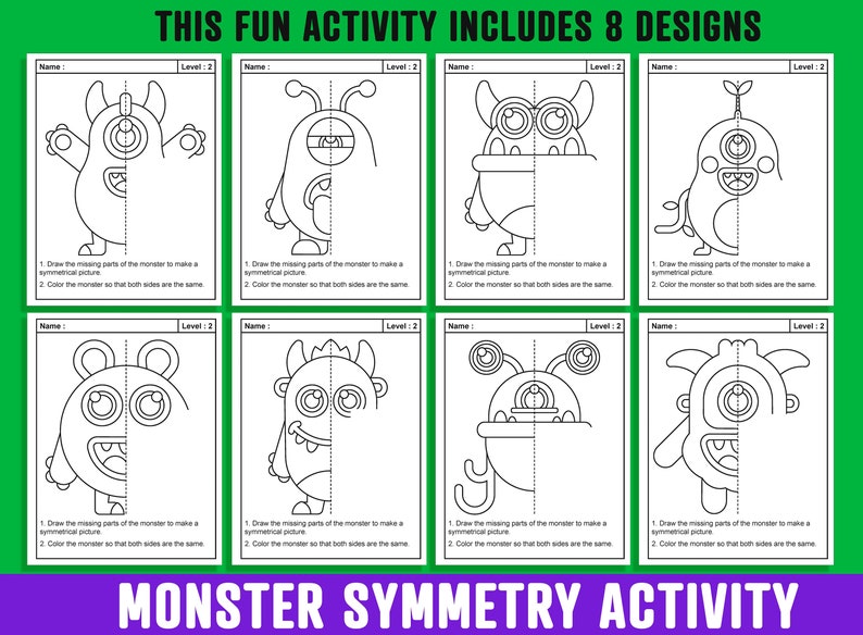 Monsters Symmetry Activities, Monster Theme Lines of Symmetry Activity ...