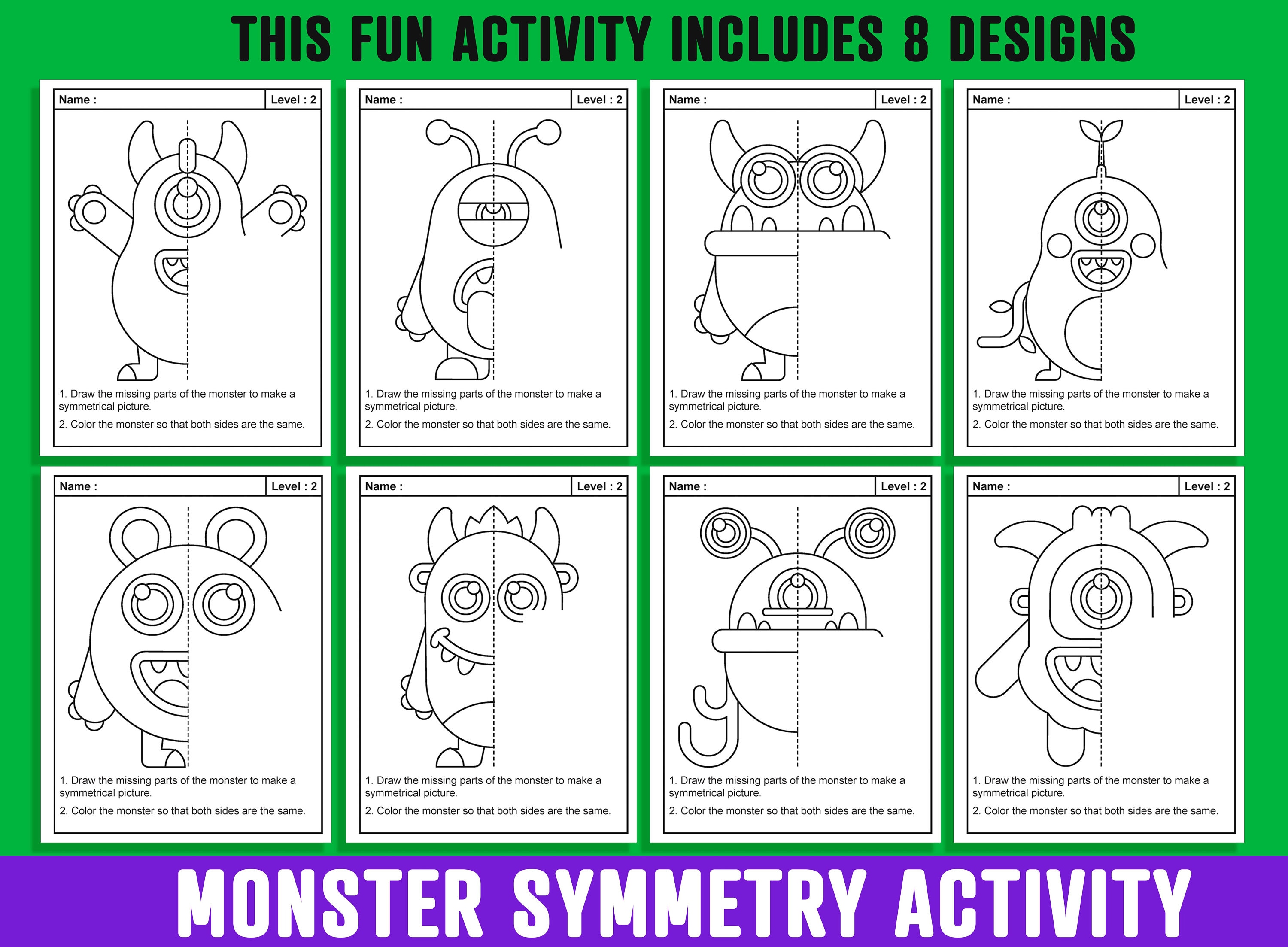 Monsters Symmetry Activities, Monster Theme Lines of Symmetry Activity ...