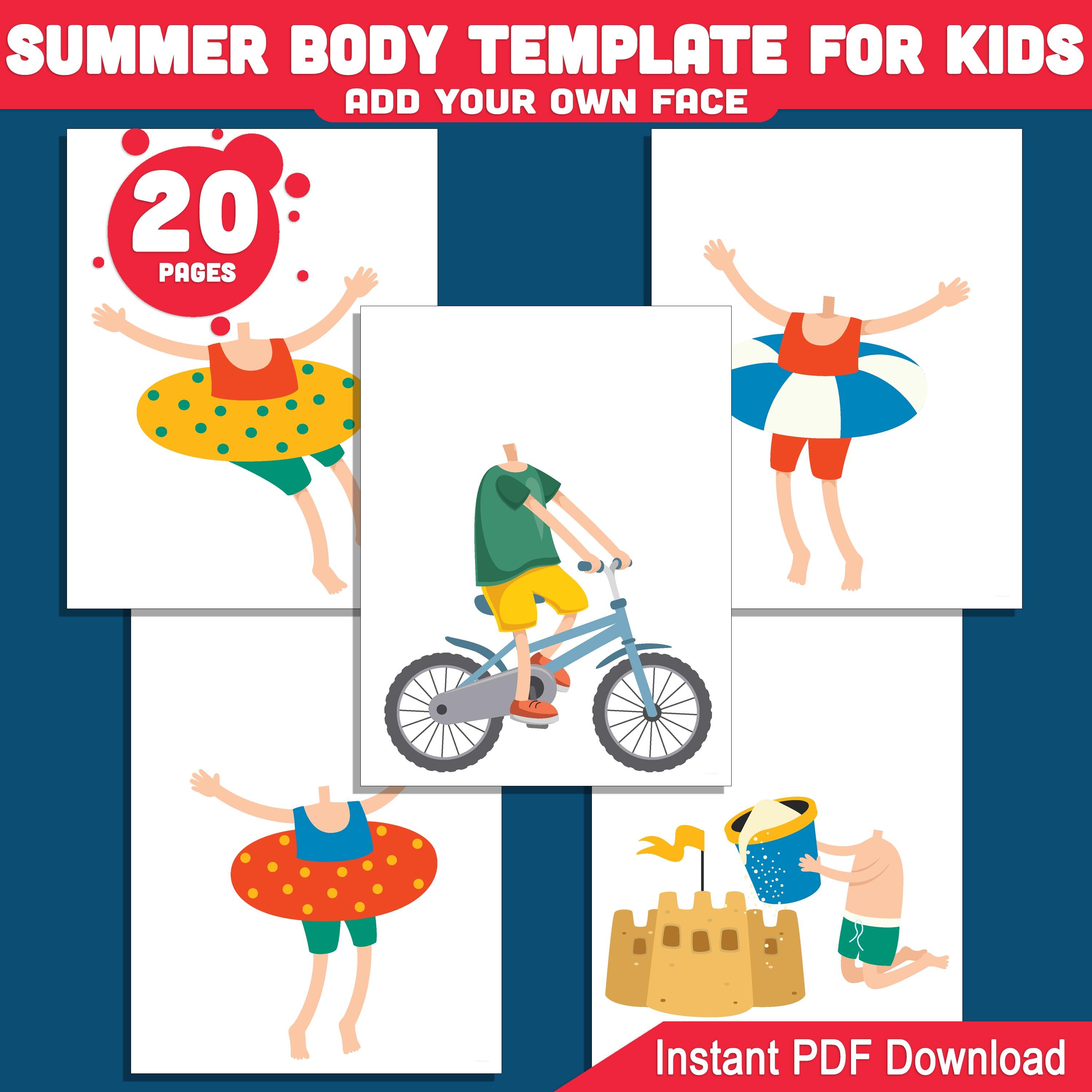 Summer Body Templates, Printable Add Your Own Face Craft, Beach ...