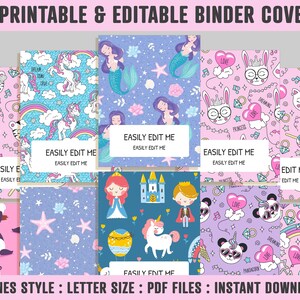 Binder Cover for Girls, 10 Printable & Editable Binder Covers+spines ...
