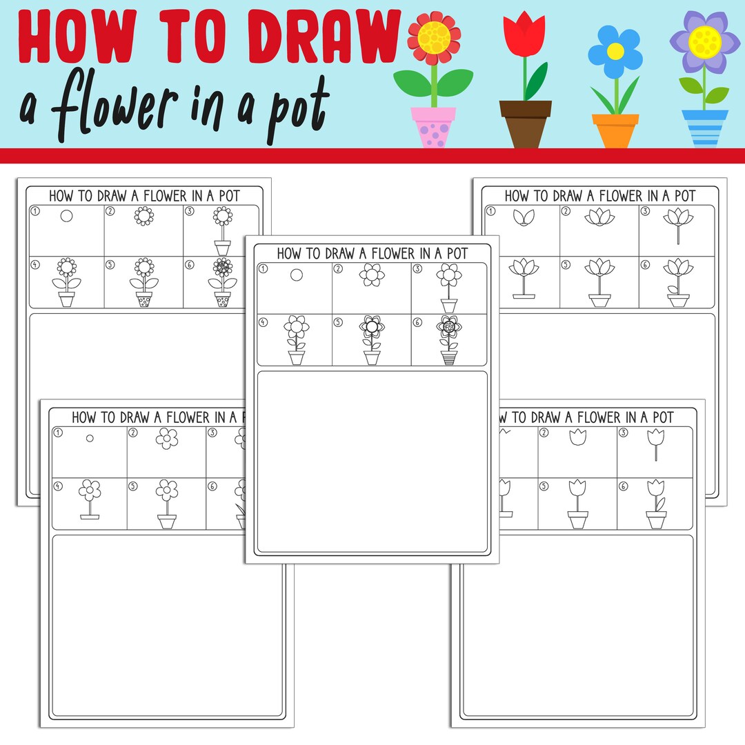 How to Draw a Flower in a Pot for Kids, Directed Drawing Step by Step ...