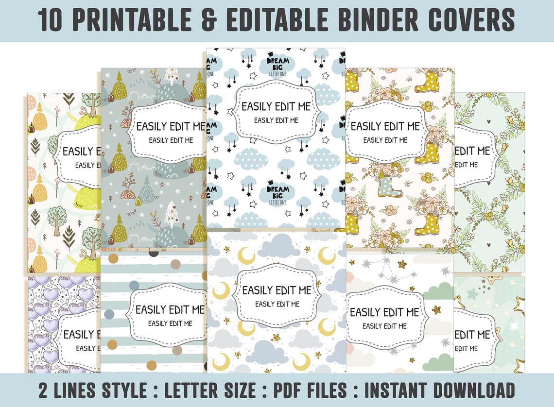 Binder Cover Printable Editable 10 Coversspines Binder - Etsy
