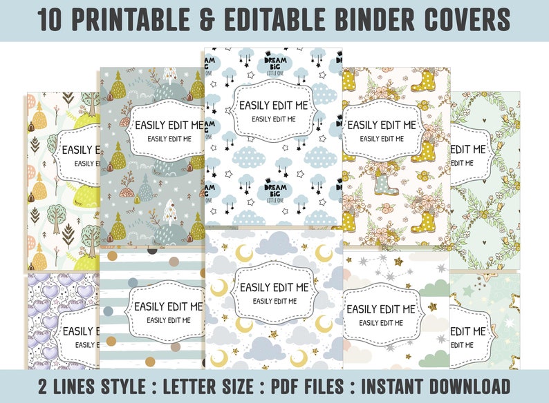 Binder Cover Printable Editable 10 Coversspines Binder - Etsy