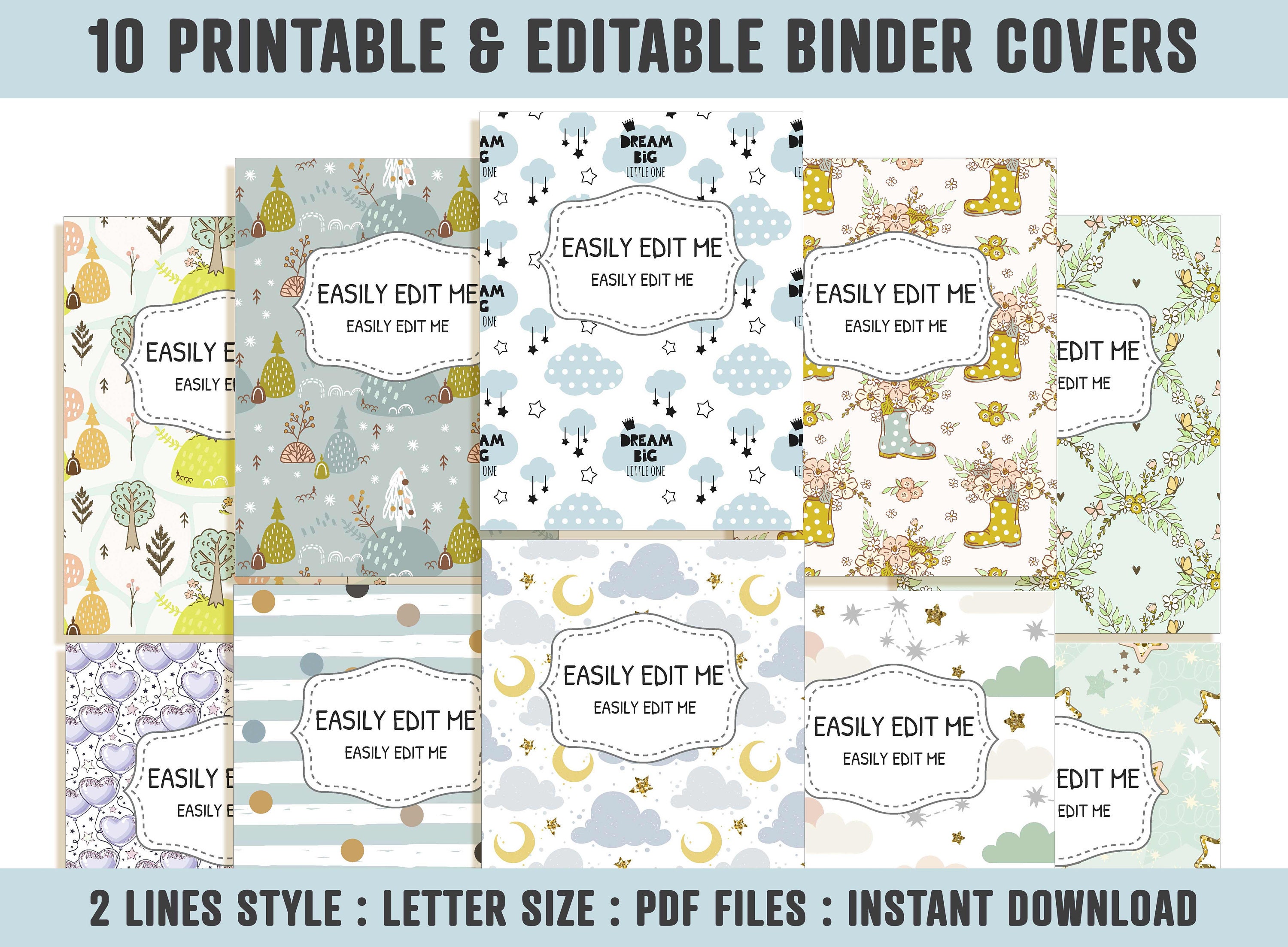 Binder Cover Printable Editable 10 Coversspines Binder - Etsy