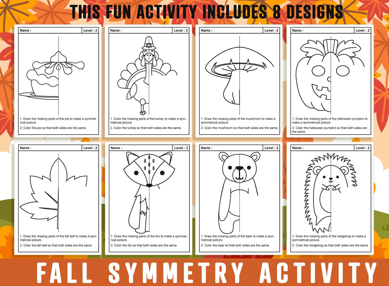 Fall Symmetry Worksheet Autumn Halloween Thanksgiving Lines - Etsy