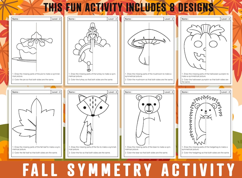Fall Symmetry Worksheet Autumn Halloween Thanksgiving Lines - Etsy