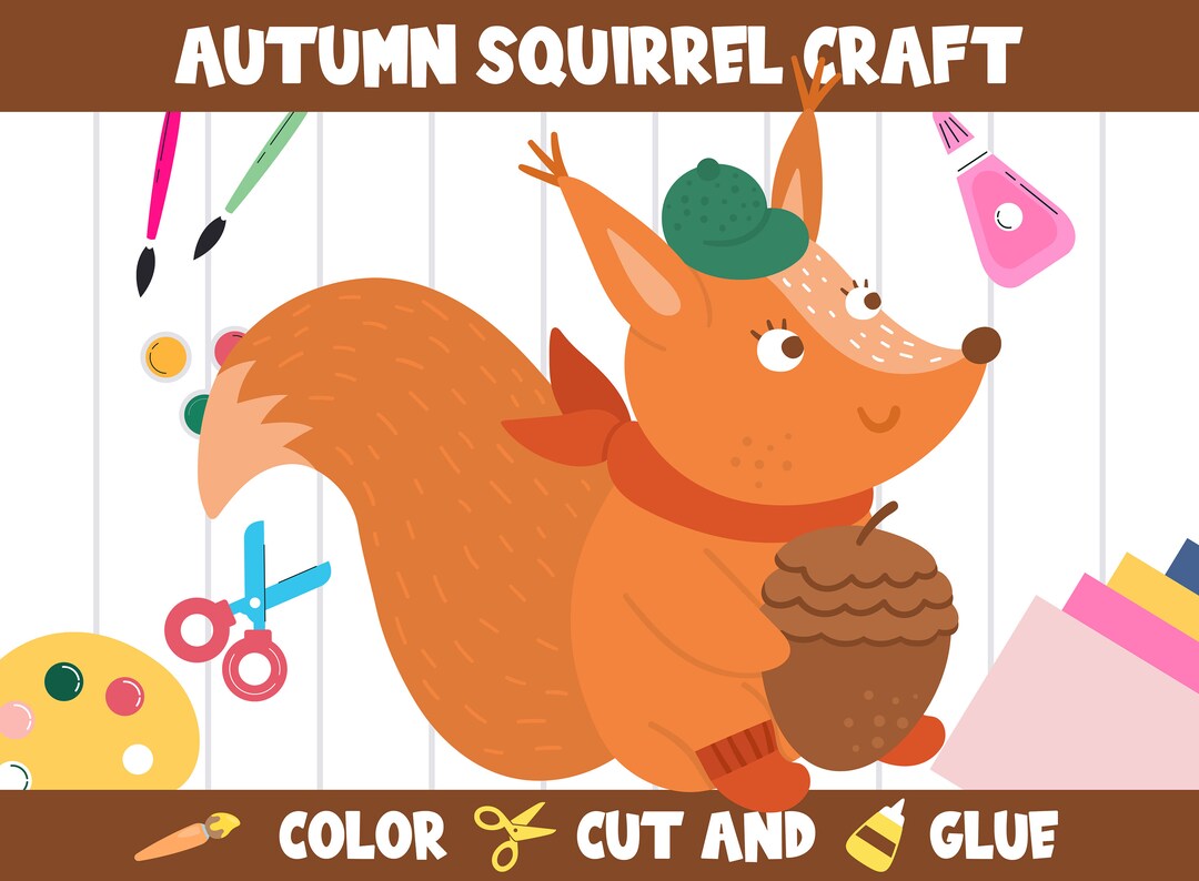 Autumn Squirrel Craft Activity - Color, Cut, and Glue for Prek to 2nd ...
