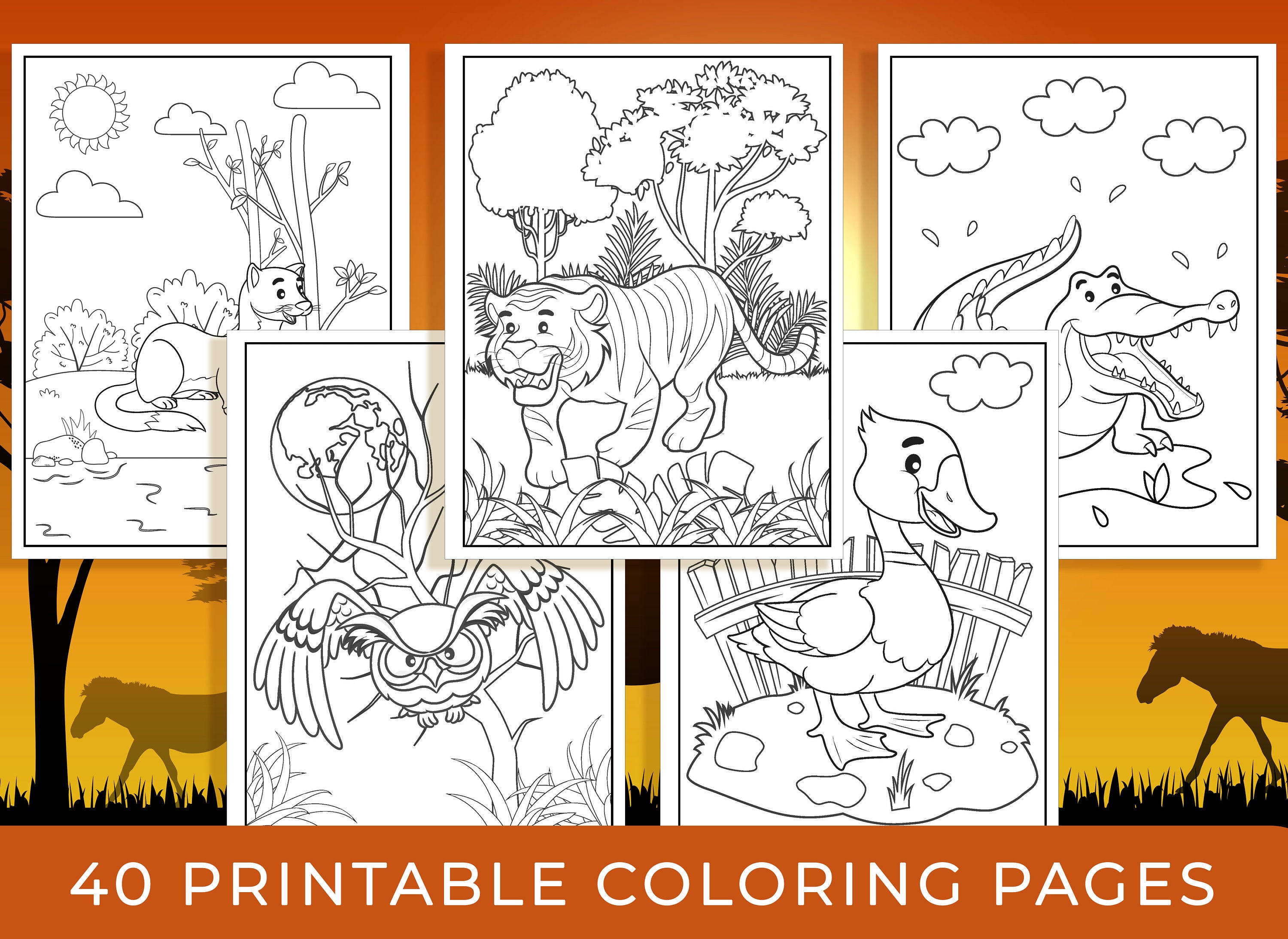 Animal Coloring Pages: 40 Fun Coloring Activity Book Designs for Kids ...