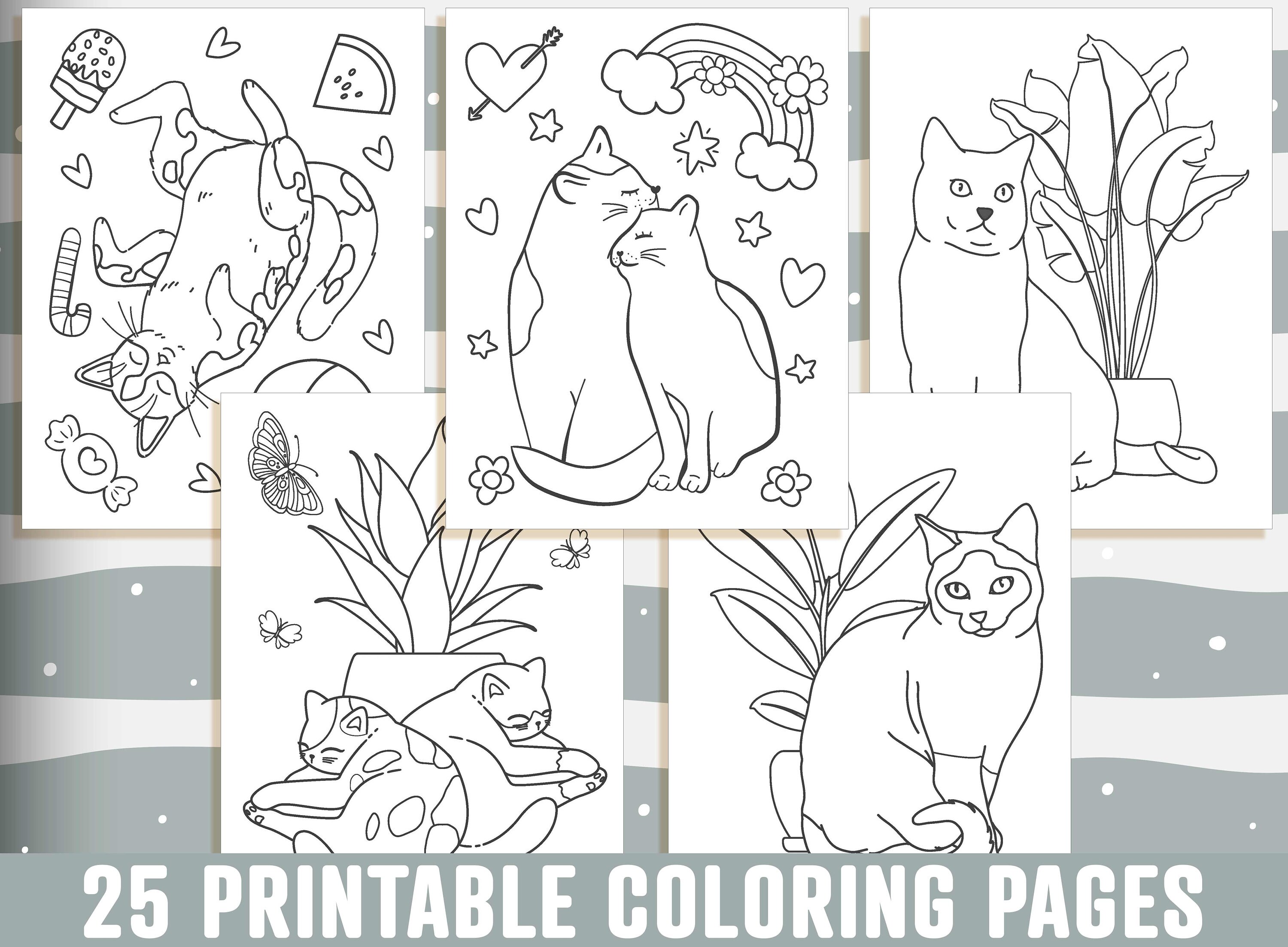 Cat Coloring Pages: 25 Printable Fun Coloring Book for Kids, Teens, and ...