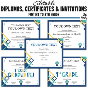 Personalized 2nd Grade Diplomas, 1st-8th Grade Achievement Certificates ...