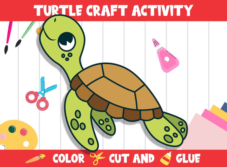 Cute Turtle Craft Activity - Color, Cut, and Glue for Prek to 2nd Grade ...