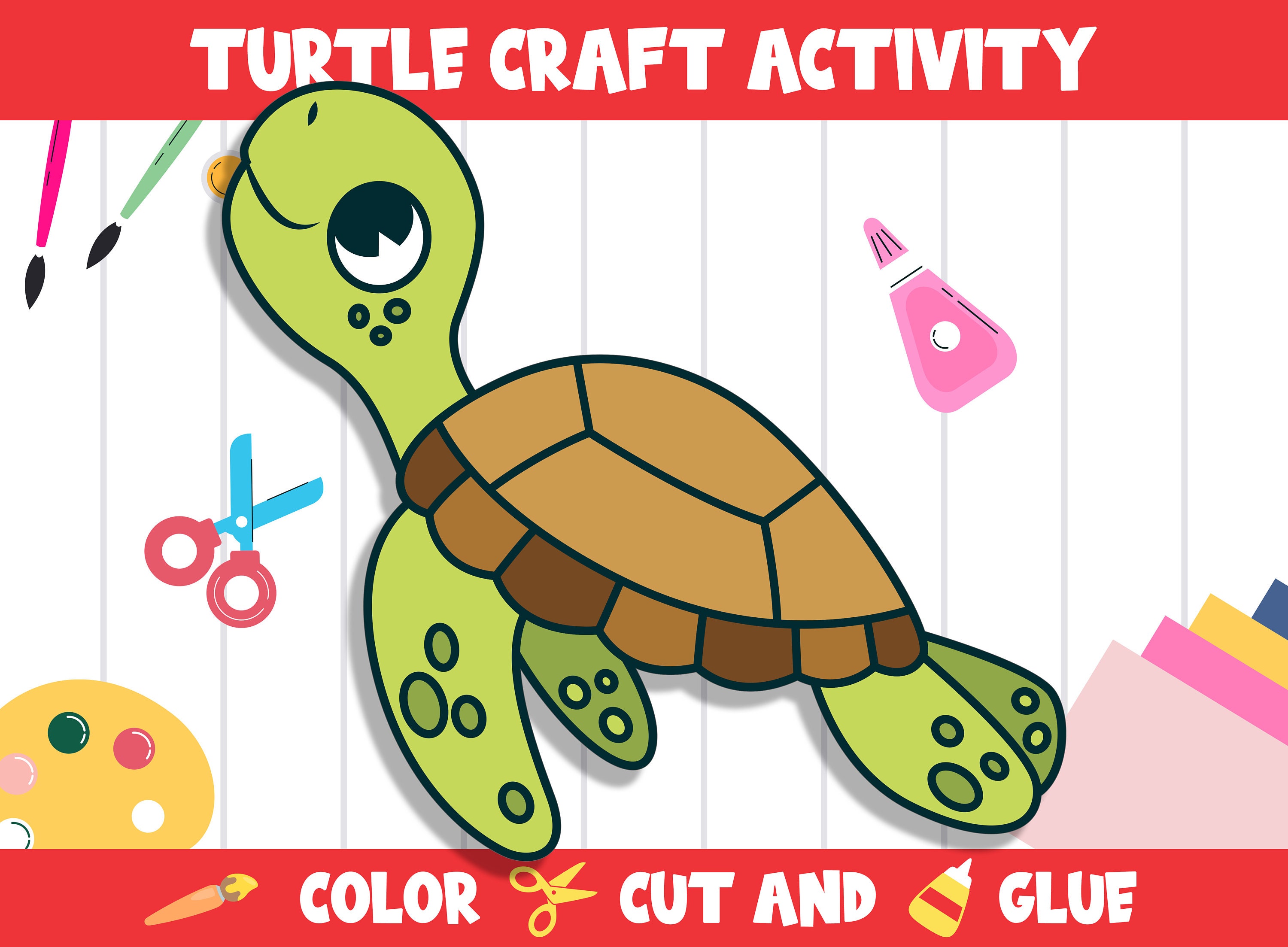 Cute Turtle Craft Activity Color, Cut, and Glue for Prek to 2nd Grade ...