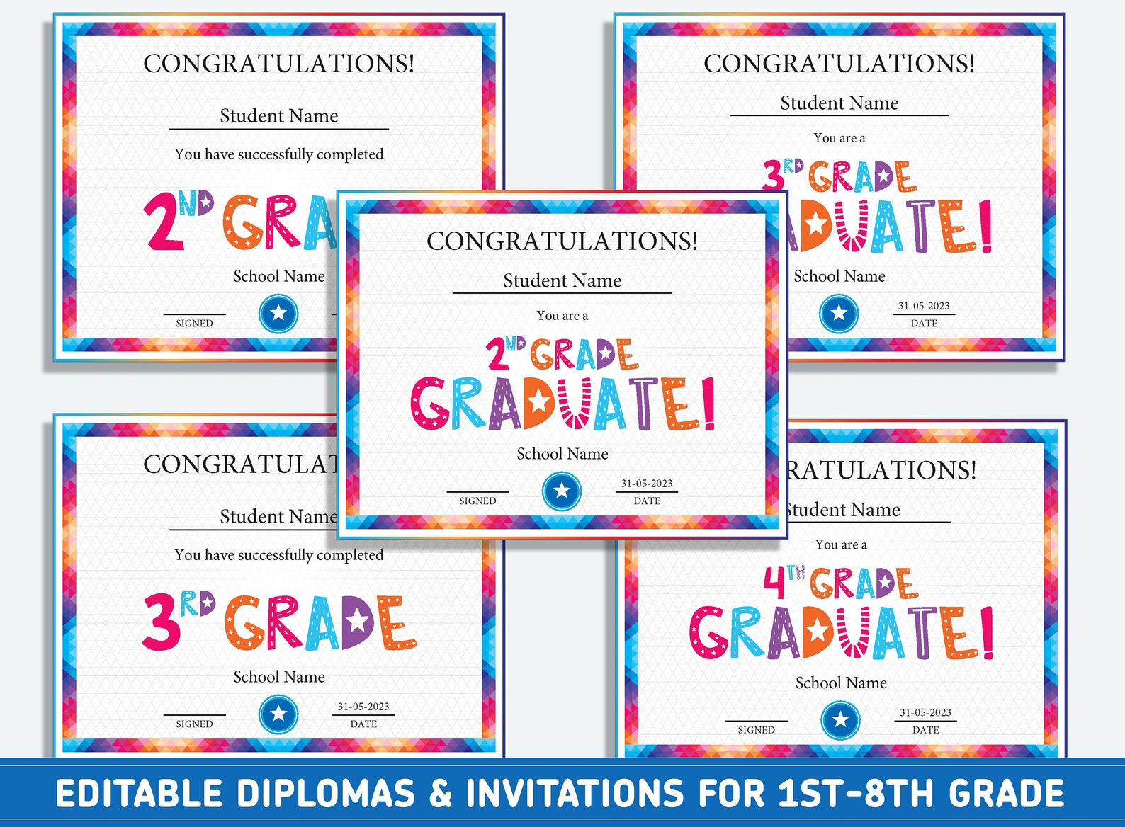 Editable Sixth Grade Diploma 1st to 8th Grade Diploma - Etsy