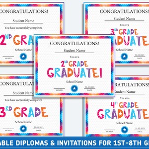Editable Sixth Grade Diploma, 1st to 8th Grade Diploma, Certificate of ...