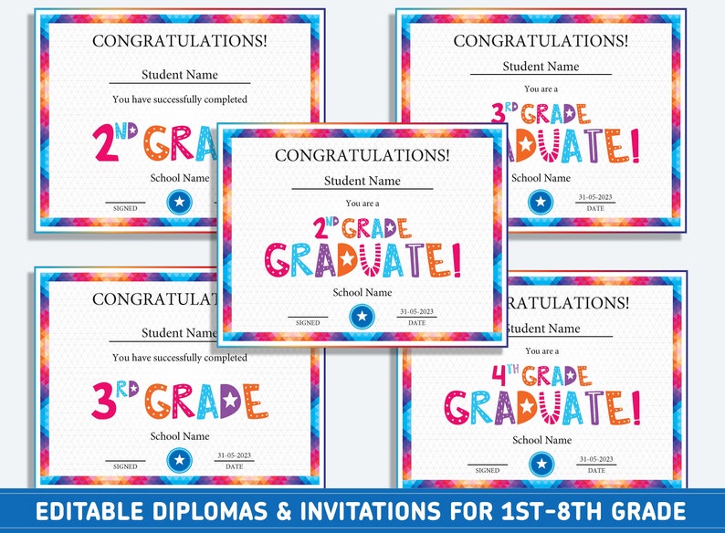 Editable Sixth Grade Diploma 1st to 8th Grade Diploma - Etsy