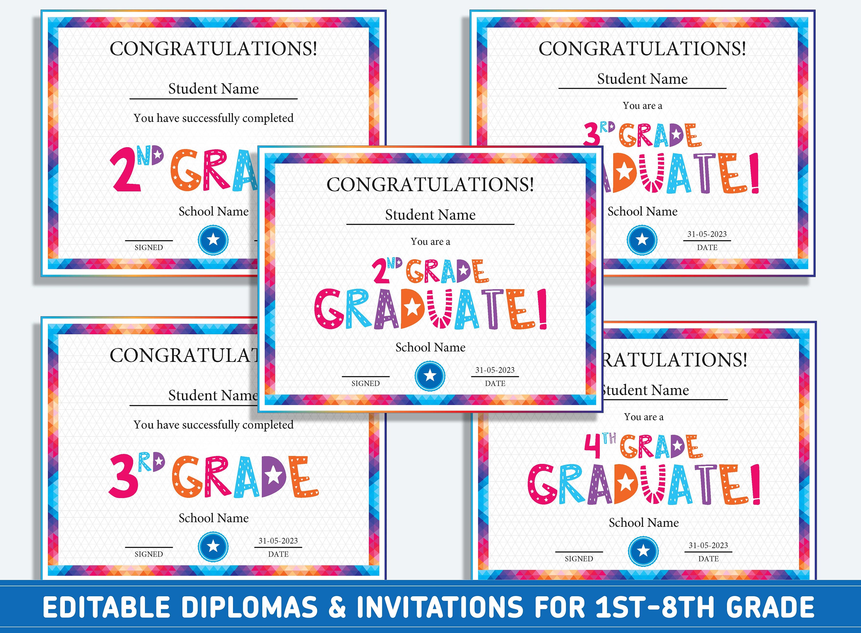 Editable Sixth Grade Diploma 1st to 8th Grade Diploma - Etsy