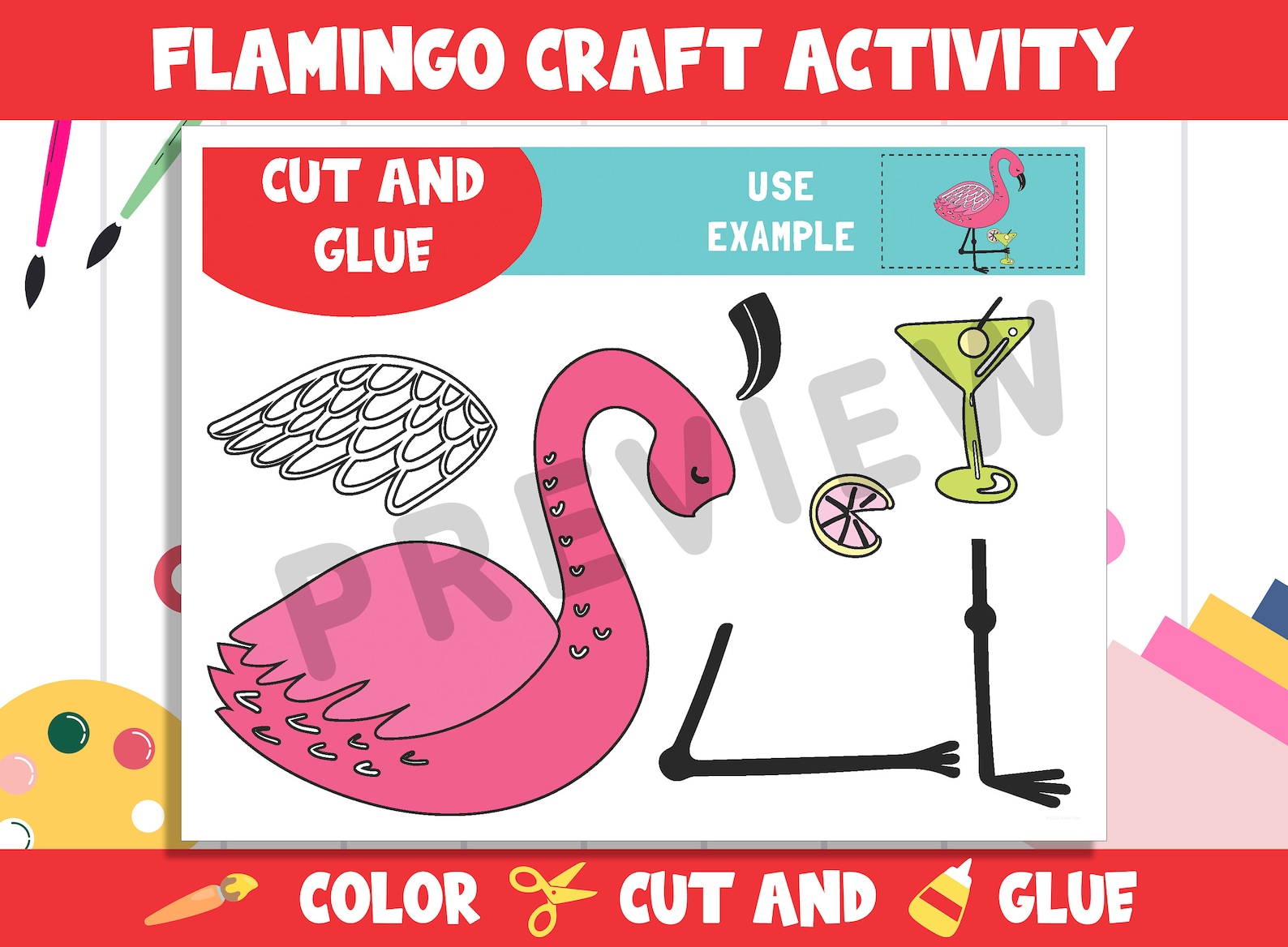 Cute Flamingo Craft Activity - Color, Cut, and Glue for Prek to 2nd ...