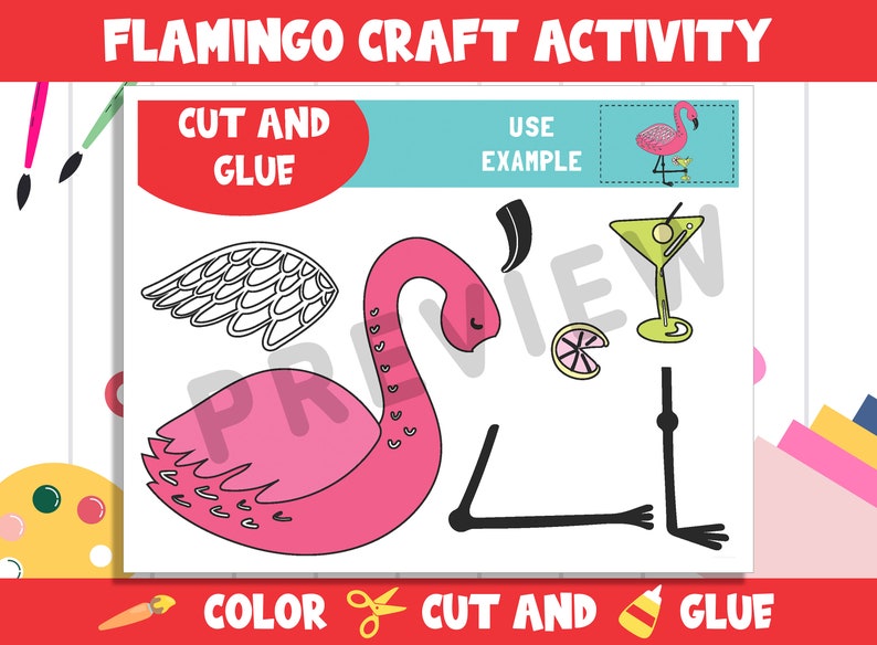 Cute Flamingo Craft Activity Color Cut and Glue for Prek - Etsy