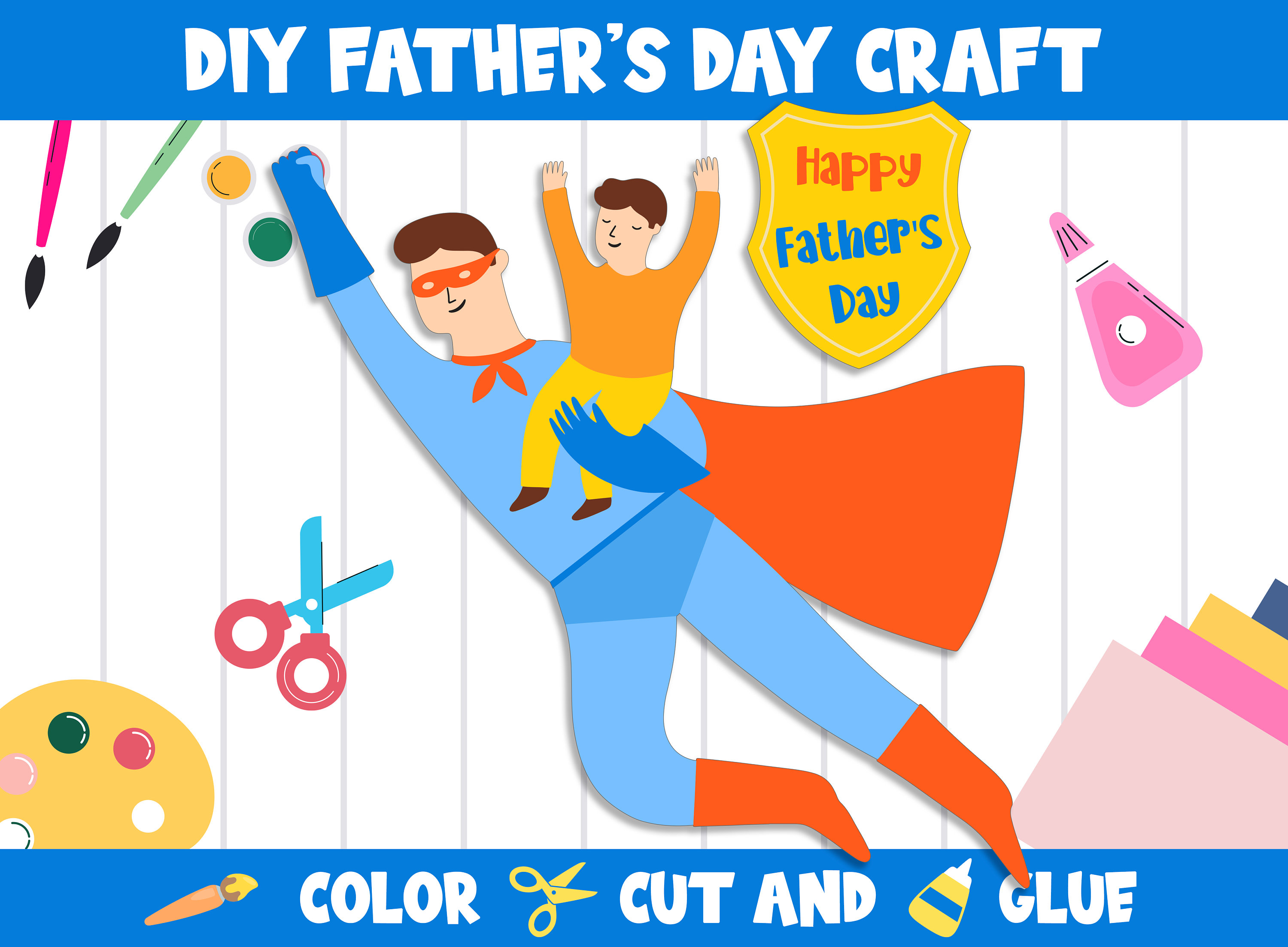 DIY Father's Day Craft Activity - Color, Cut, and Glue for Prek to 2nd ...