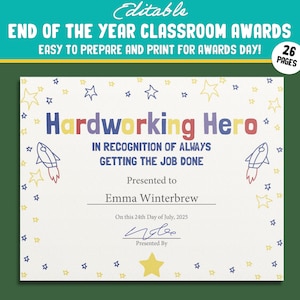 Editable Student of the Week Awards, End of School Year Awards, Student ...