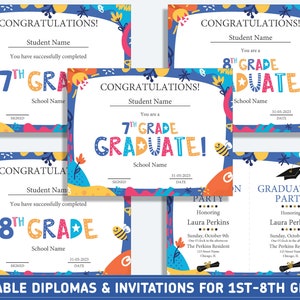Editable First Grade Certificate, 1st to 8th Grade Diploma, Certificate ...