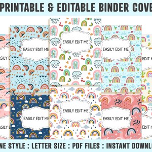 Rainbow Binder Cover, 10 Printable & Editable Binder Covers+spines ...