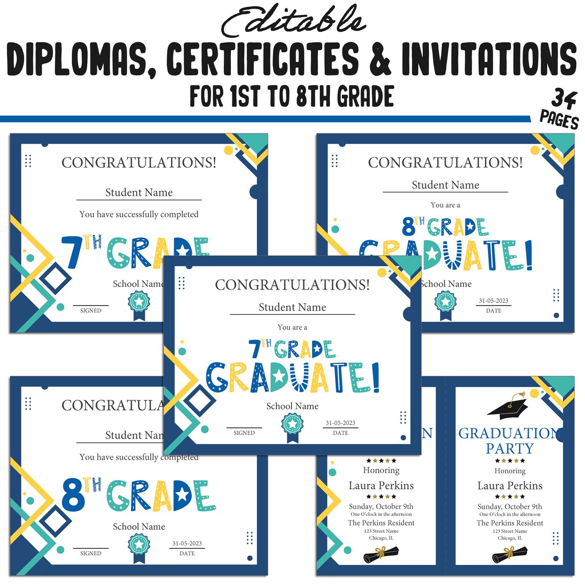 Personalized 2nd Grade Diplomas, 1st-8th Grade Achievement Certificates ...