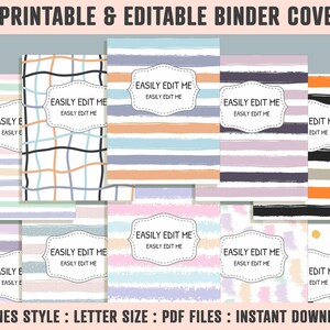 Hand Drawn Striped Pattern Binder Cover, 10 Printable & Editable Binder ...